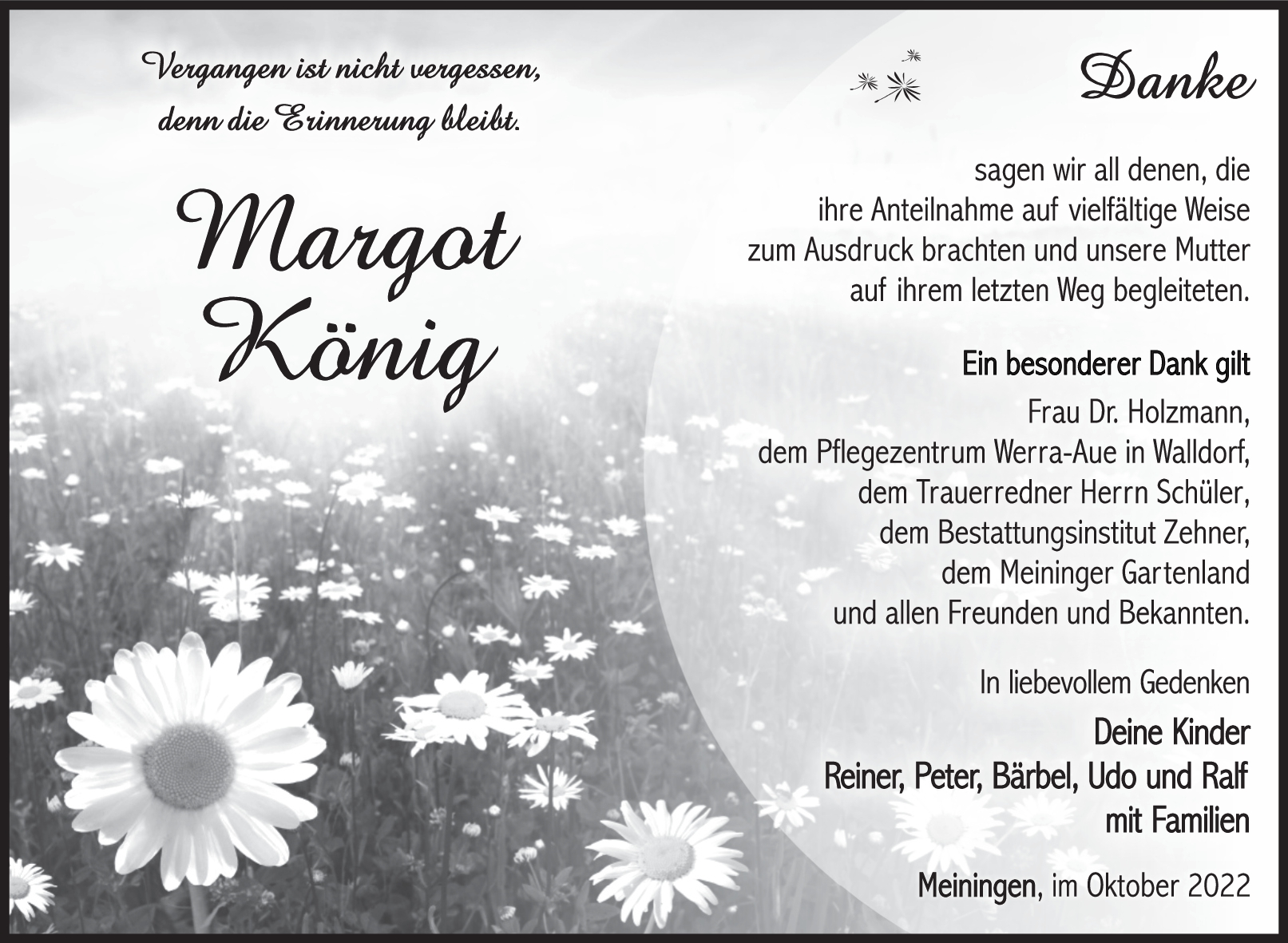 Margot König | Trauerportal Zehner