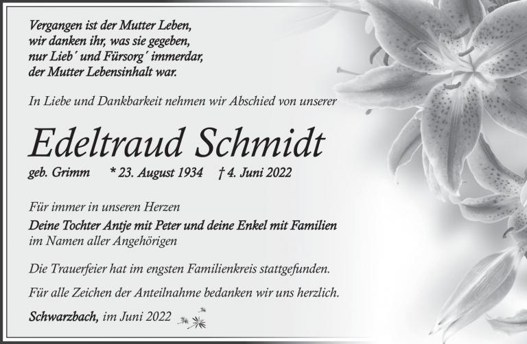 Edeltraud Schmidt | Trauerportal Zehner