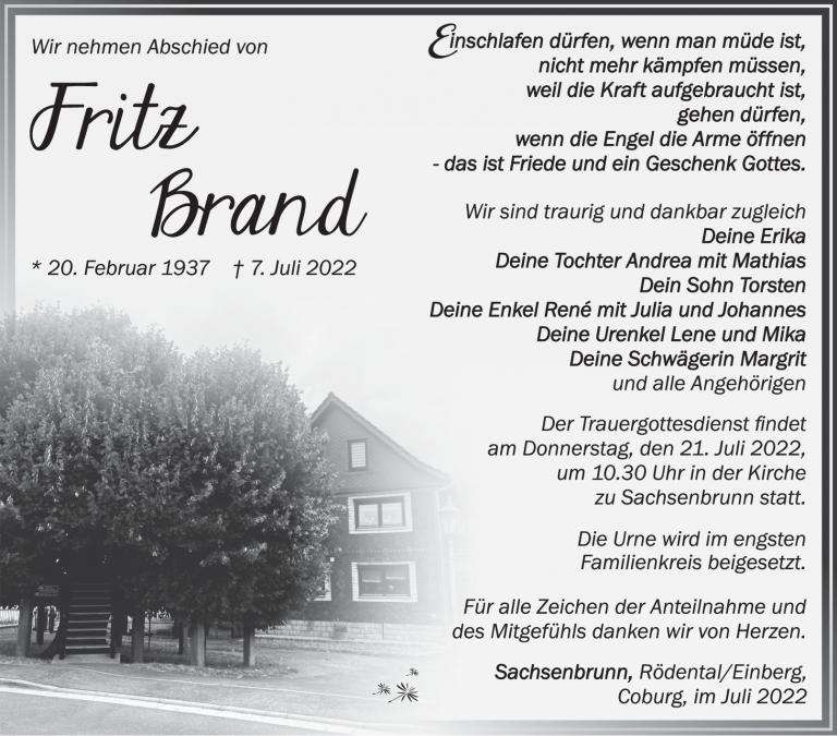 Fritz Brand | Trauerportal Zehner