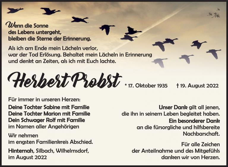 Herbert Probst | Trauerportal Zehner