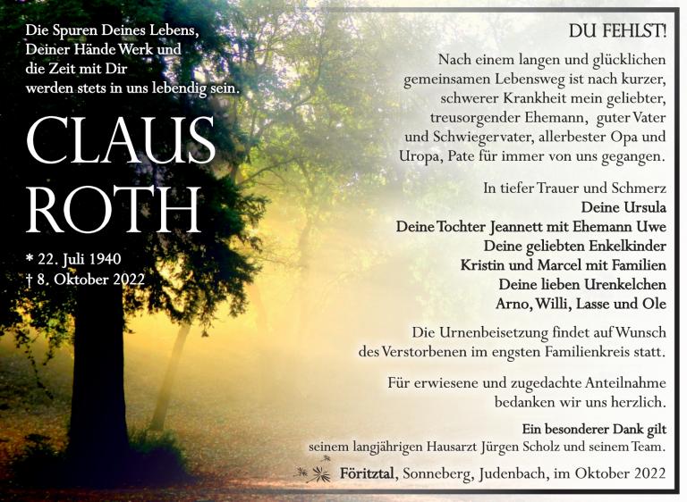 Claus Roth | Trauerportal Zehner