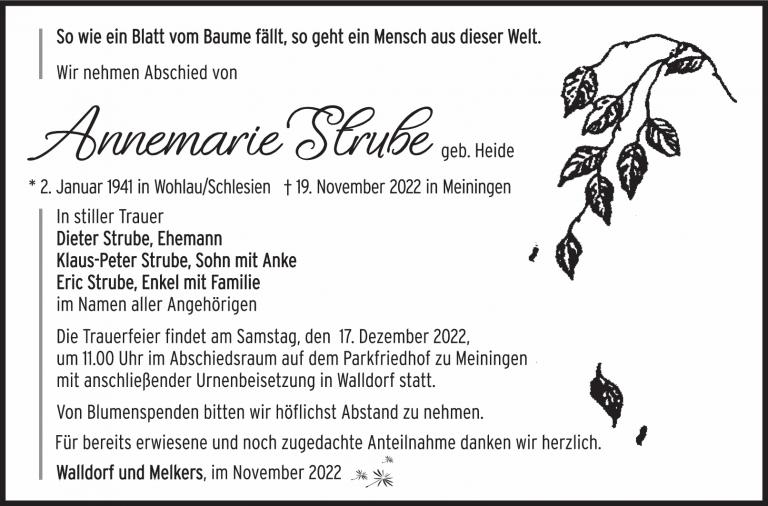 Annemarie Strube | Trauerportal Zehner