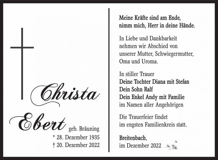 Christa Ebert | Trauerportal Zehner